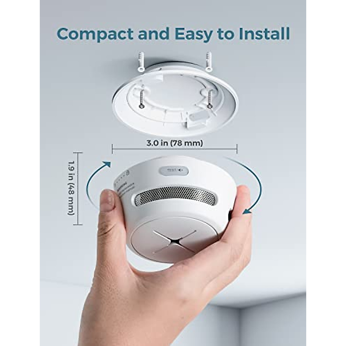 Smoke Detector 10-Year Battery with Test/Silence Button, AEGISLINK Fire Alarm with Photoelectric Sensor, Low Battery Warning, S500 (Independent, 1-Pack)