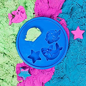 SLIMYSAND Bucket - 5 Pounds of Slimy Sand in 3 Colors (Blue, Green, Purple) - Cotton Candy Sand Play Set with 3 Molds and Reusable Bucket for Storage - Super Stretchy & Moldable Cloud Slime