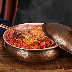 Chafing Dishes Chinese Induction Copper Hot Pot, Beijing Shabu-shabu Basin Copper Pot, Handmade Soup Pot with Sauerkraut Copper Pot for Domestic Commercial Use (Color : Brass, Size : 34cm)