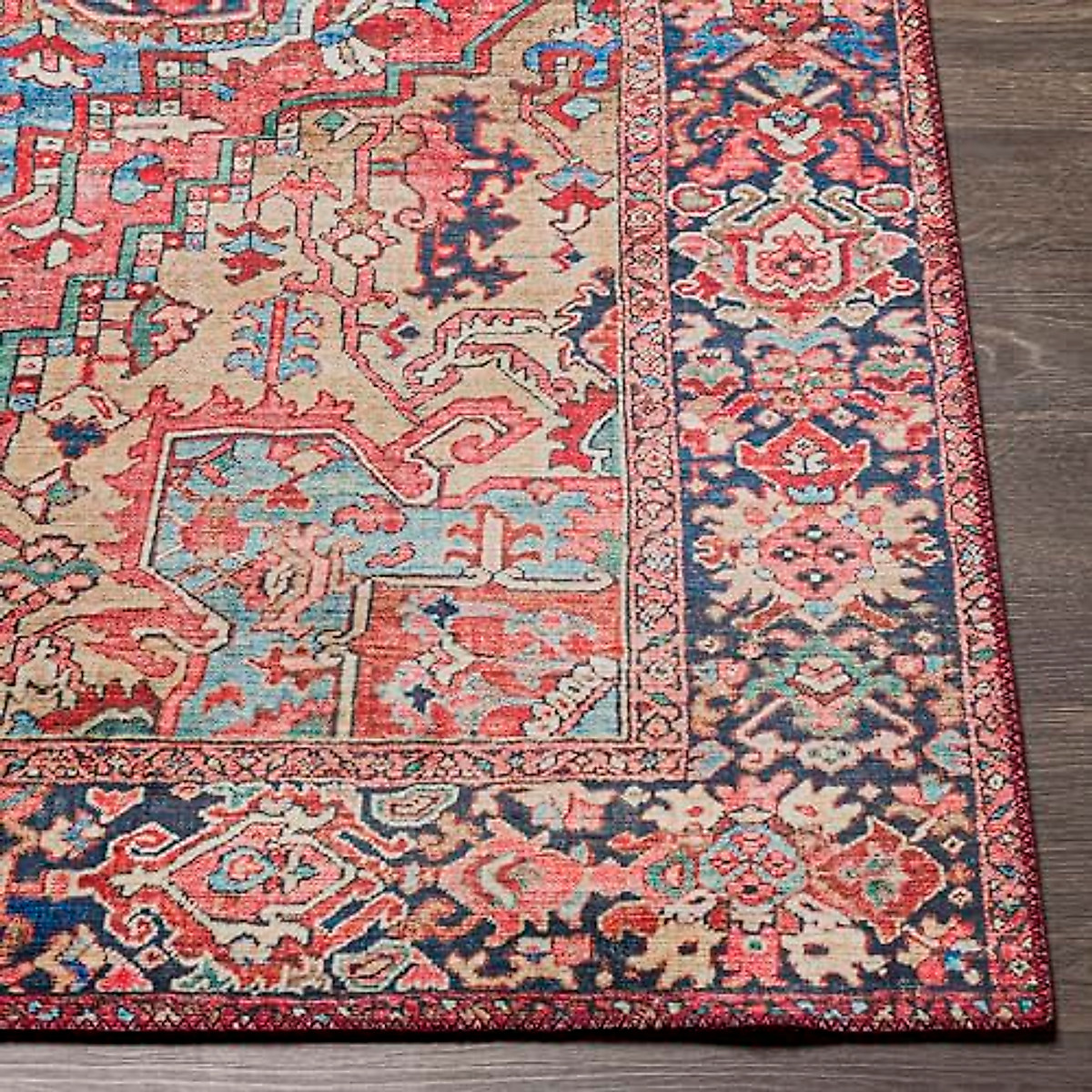 Livabliss Reeta Printed Medallion Runner Area Rug,2'6" x 7'6",Bright Red/Wheat