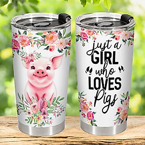 34HD Just A Girl Who Loves Pigs Tumbler with Lid, 20oz Stainless Steel Vacuum Insulated Animal Cup, Farm Animal Gifts for Women Girls Sister Daughter, Pig Birthday Gifts