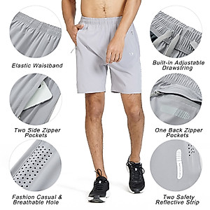 NORTHYARD Men's Athletic Running Shorts Quick Dry Workout Shorts 7"/ 5"/ 9" Lightweight Sports Gym Basketball Shorts Hiking Exercise Grey M