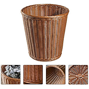 VOSAREA 1PC Plastic Wastebasket Simulated Rattan Woven Trash Basket Home Garbage Container Wastebasket Retro Waste bin (Imitated Rattan Style)