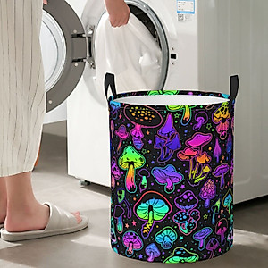 Foruidea Trippy Neon Shroom Mushroom Laundry Basket,Laundry Hamper,Collapsible Storage Bin, Oxford Fabric Clothes Baskets,Nursery Hamper For Home,Office,Dorm,Gift Basket