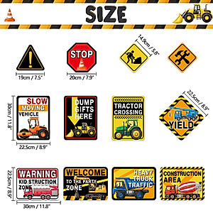 WERNNSAl Construction Truck Party Decorations - 12PCS Construction Truck Party Zone Signs Posters for Kids Construction Truck Theme Birthday Party Supplies Construction Truck Wall Art Decor for Home Garden Yard Decorations