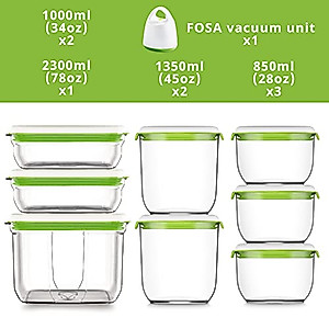 FOSA vacuum storage container set, 8pcs vacuum containers(28oz, 34oz, 45oz and 78oz) with vacuum unit