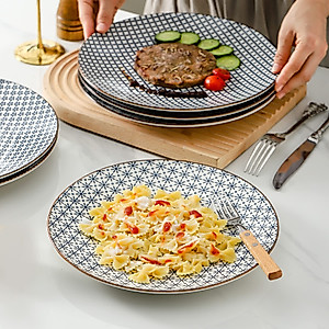 YELLOYA Japanese Large Dinner Plates Set 10.6 Inch-Salad Serving Dishes Set of 6-Blue and White Plates,Dishwasher & Microwave Safe, Assorted Pattern Plates