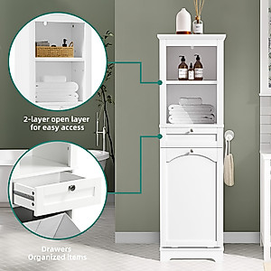 YITAHOME 53" Tall Tilt Out Laundry Hamper Cabinet Hidden Laundry Hamper with Storage Laundry Basket Cabinet with Drawer Bathroom Storage Cabinet Shelf with a Clothes Basket, White