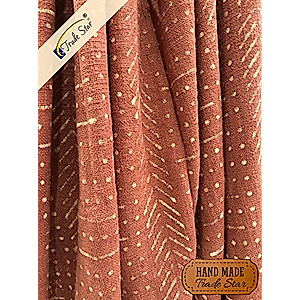 Trade Star Decorative Ethnic Block Print Throw Blanket for Couch 100% Cotton Soft Tassel Blanket Handmade Mudcloth Throw for Home Handloomed Housewarming Gift (Rust, Snow (120 x 170 Cms))