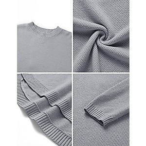 LEANI Women’s 2024 Long Sleeve Crew Neck Pullover Sweater Loose Casual Soft Knit Jumper Tops Grey