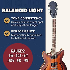 Stringjoy BAL10 Signatures Nickel Electric Guitar Strings, 10-48 Balanced Light Gauge, Best Guitar Strings for Enhanced Tone, Electric 6 String Set