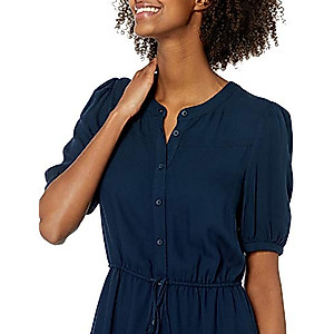 Amazon Essentials Women's Relaxed Fit Half-Sleeve Waisted Midi A-Line Dress, Navy, XX-Large