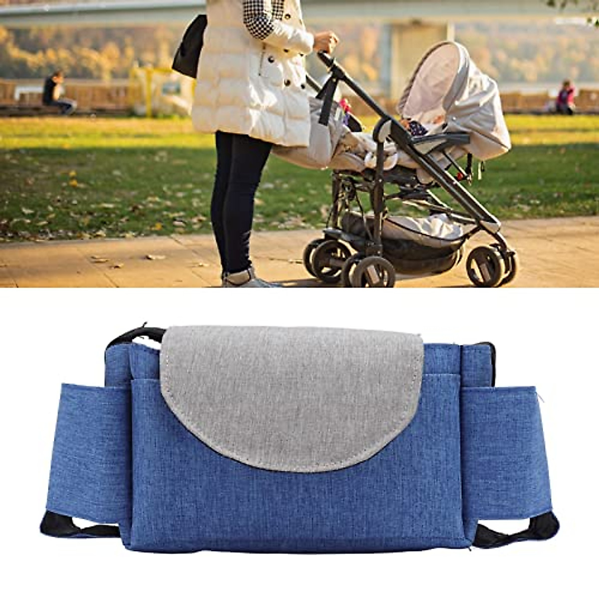 Baby Stroller Bag, Baby Stroller Accessories Bag Reusable Oxford Cloth Stylish Portable Large Capacity for All Strollers(Blue Gray)