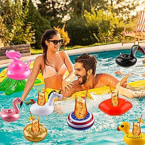 Sonarun 50 Pack Inflatable Drink Holders Float Toy Inflatable Pool Cup Coasters Pool Float Swimming Drinking Holder with Air Pump for Swimming Pool Beach Holiday Party Supplies