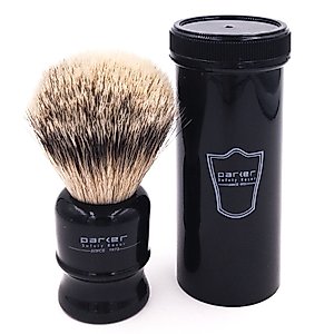 Parker,100% Silvertip Travel Shave Brush with Case, Black - Also Great for Everyday Use!