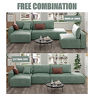 JACH 145" Modular Leathaire Large Sectional Sofa with Chaise, L-Shaped Faux Leather 5 Seater Minimalist Couch, Modern Right Hand Facing Sectional Sofas with 3 Throw Pillows, Green