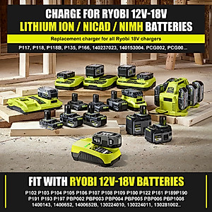 【with 2 USB Port】 Charger Replacement for Ryobi 18V Charger P117 Compatible with Ryobi 12V-18V One+ Lithium NiCad NiMh Battery P102 P108 P189 P197 P103 P105 P107 P190 P191 PBP002 PBP005