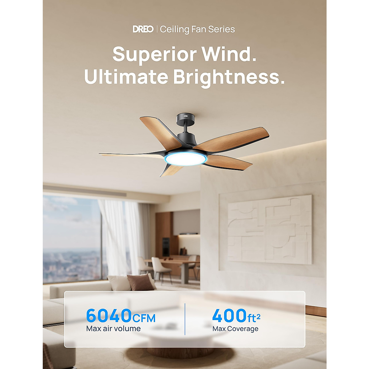 Dreo Smart Ceiling Fans with Lights, Low profile Ceiling Fan with Alexa/App, 52'' Dimmable Lighting & Color Tuning, RGB Ambient Light for Living Room, Game Room, Easy Installation, Quiet, Black