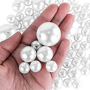 Super Z Outlet Elegant Glossy Polished Pearl Beads for Vase Fillers, DIY Jewelry Necklaces, Table Scatter, Wedding, Birthday Party Home Decoration, Event Supplies (8 Ounce Pack, 70 Pieces) (White)