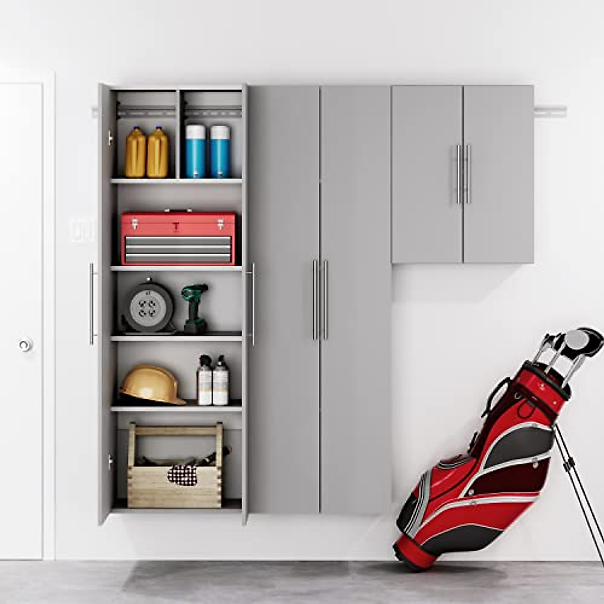Prepac HangUps 24" Large Garage Cabinet, Bathroom Cabinet Wall Mount, Laundry Cabinet, Kitchen Wall Cabinet, Ideal for Garage, Kitchen and Laundry Organization 24" W x 72" H x 12" D, Light Gray