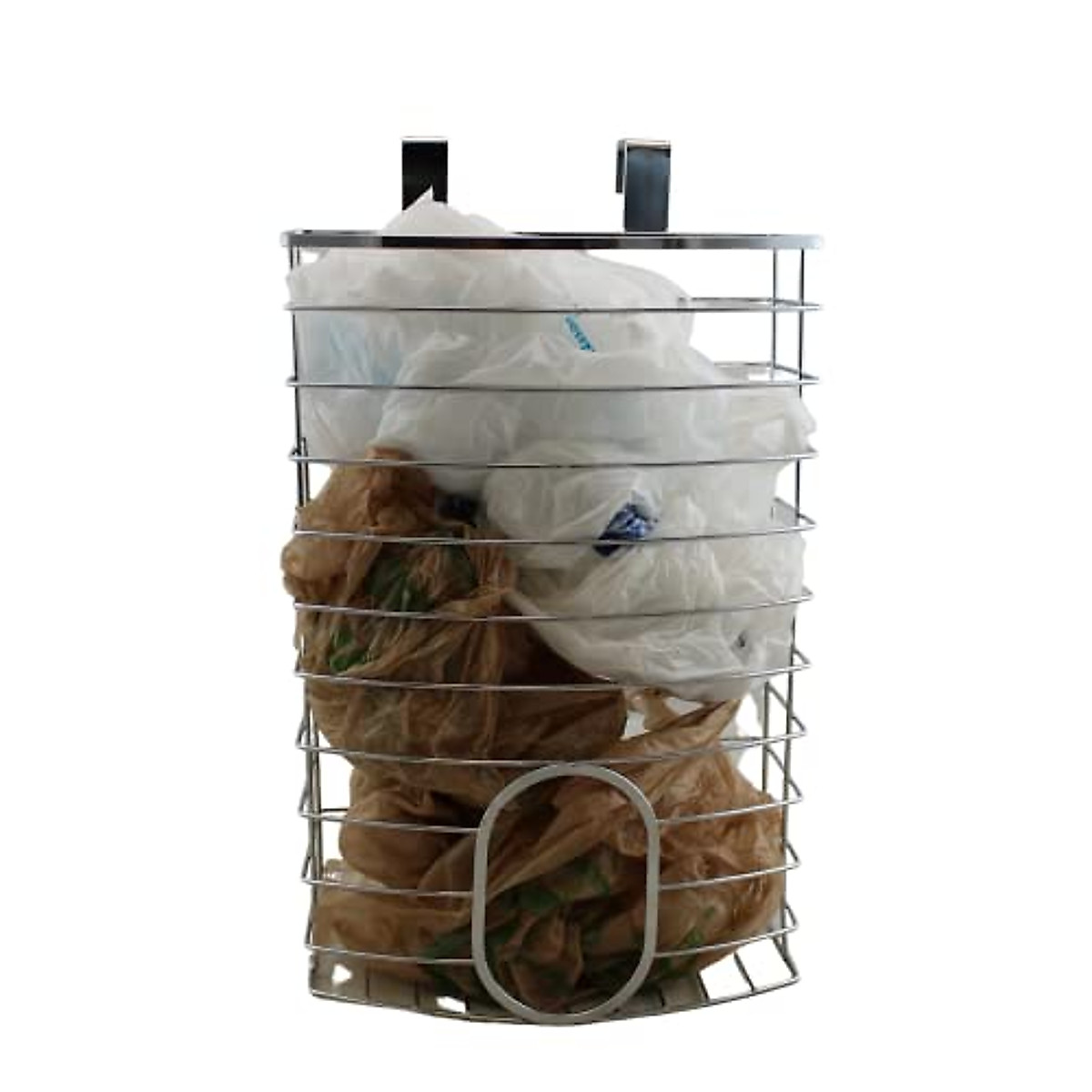 Dependable Industries Over the Cabinet Grocery Bag Holder Dispenser Basket Garbage Bag Rack Kitchen Storage Chrome