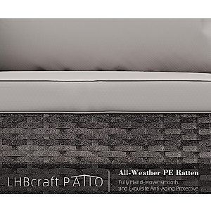 LHBcraft 4-Piece Patio Furniture Set Outdoor Rattan Wicker Sofa Set with Cushions & Coffee Table, Conversation Sofa Set with Tempered Glass Table Top and Storage Shelf (Grey-Grey) (OT008)