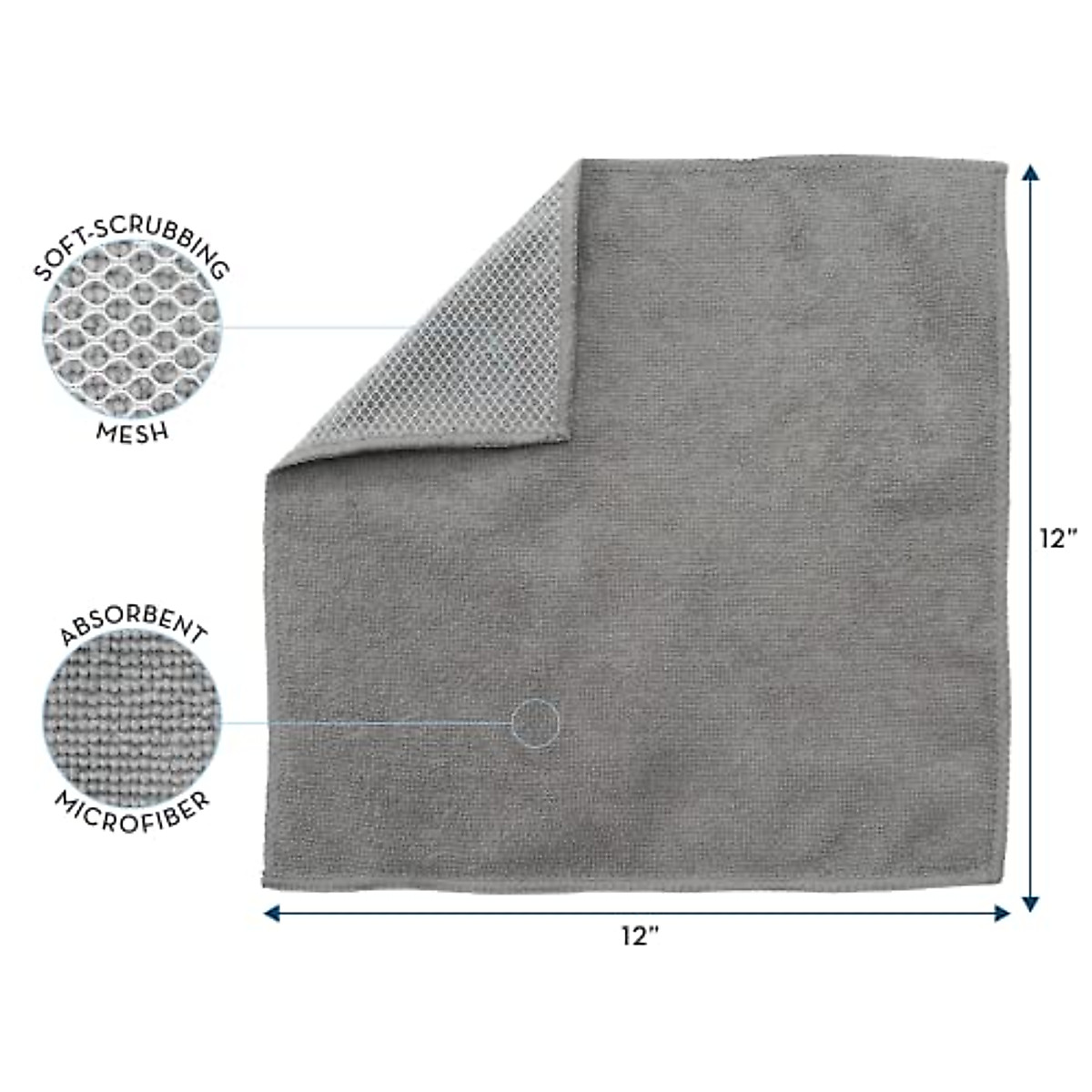 S&T INC. Microfiber Dish Cloths for Washing Dishes, Microfiber Cleaning Cloths for Kitchen Cleaning With Poly Scour Scrubbing Side, Grey, 12 Inch x 12 Inch, 10 Pack