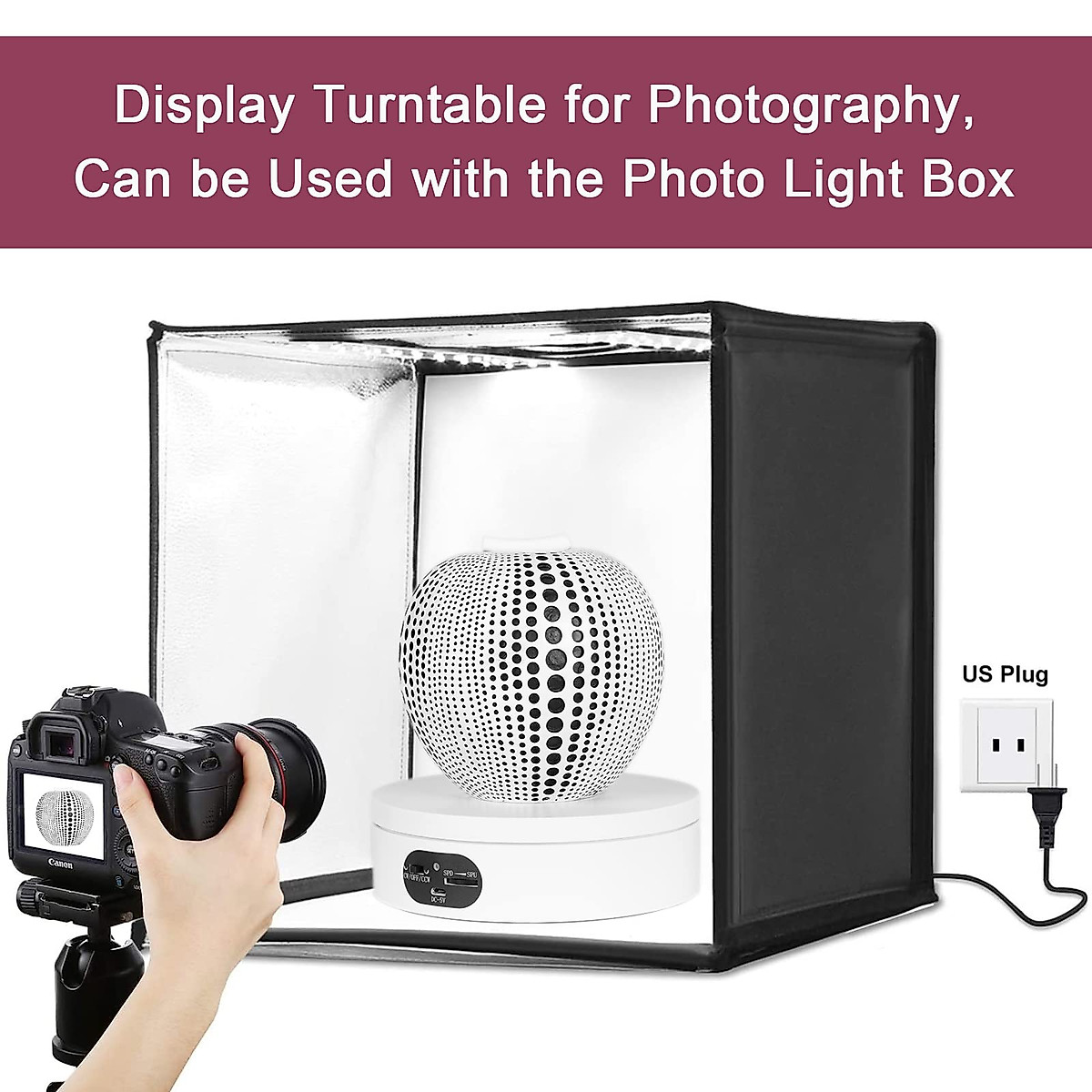 Fotoconic Motorized Rotating Display Stand, 20CM /Load 8KG, 360 Degree Electric Rotating Turntable for Photography Products, Jewelry, Cake,3D Model, Mirror Cover (Black)