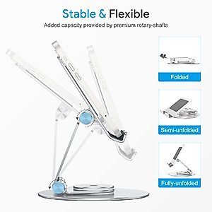OMOTON Swivel Tablet Stand for iPad with 360 Rotating Base, Foldable Adjustable Holder for Drawing, Compatible with iPad Pro/Air/Mini and More, Silver