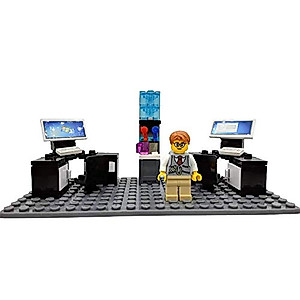 CUSTOM TOYS & HOBBIES INC Building Bricks Businessman Lawyer Full Office Setup 2 L Desks Keyboards Computers Water Cooler & Minifigure Miniature AFOL Holiday Birthday Gift for Kids