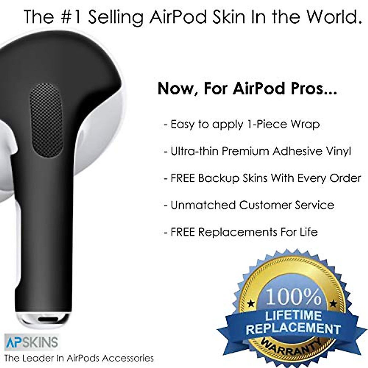 APSkin Skins for Apple AirPod Pro – Vinyl Protective Wraps Stickers Cover Earpods – Air Pods & Ear Pod Compatible Decal for Protection & Customization – Air Pod Pro Accessories – Gloss Black