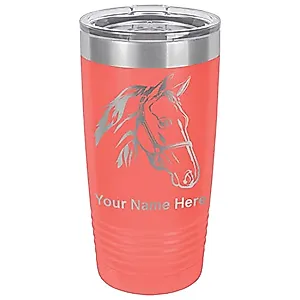 LaserGram 20oz Vacuum Insulated Tumbler Mug, Horse Head 2, Personalized Engraving Included (Coral)