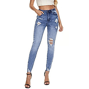 VIPONES Women Classic High Waisted Skinny Stretch Distressed Butt Lifting Jeans Slim Fit Denim Pants (149,12)