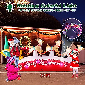 Danxilu 10 FT Long Christmas Inflatable Santa Sleigh with 3 Reindeer Outdoor Decorations, Built-in Colorful LEDs Blow Up Santa Claus Yard Decoration Décor for Xmas Holiday Garden Lawn Patio Roof