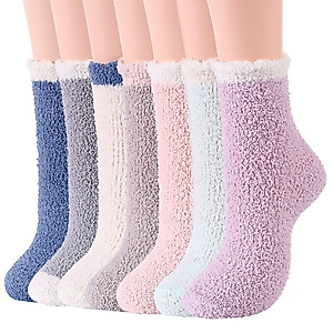 Zando Women's Fuzzy Socks Winter Warm Slipper Socks Super Soft Fluffy Socks Thick Microfiber Sleeping Sock Cozy Plush Socks for Girls 7/Patchwork One Size