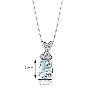 PEORA Aquamarine with Genuine Diamonds Pendant in 14 Karat White Gold, Dainty Teardrop Solitaire, Pear Shape, 7x5mm