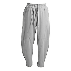 perdontoo Mens Linen Cotton Loose Fit Casual Lightweight Elastic Waist Summer Pants (Large, Grey)