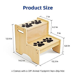 OOOK Step stools for Kids, 2-Step Stool with Non-Slip Stepping Surface and Handles, Toddler Step Stool Suitable for Kitchen and Bathroom Sink, Step Stool Cute Bear-paw Non-Slip mat…