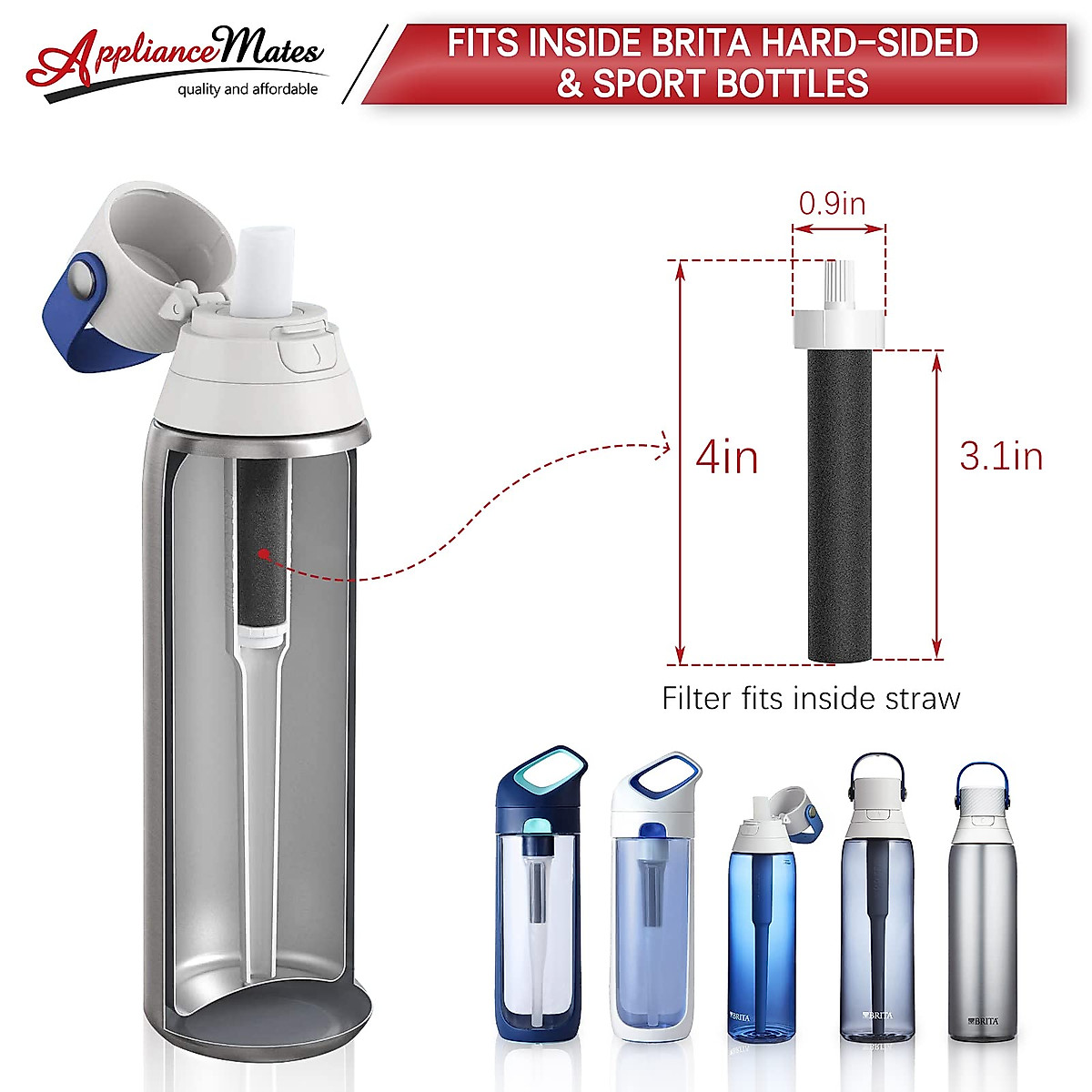 Water Bottle Filter Replacement for Brita, 10 Packs Bottle Filters Replacement for Brita BB06，Compatible with Brita Insulated Filter Stainless Steel and Plastic Water Bottle by APPLIANCEMATES