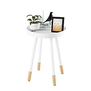 Round End Table - 2-Tone Mid-Century Modern Home Accent Table with Tray Top for Living Room, Bedroom, or Office by Lavish Home (White)