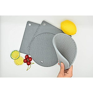 FELIBAY Silicone Trivet Flexible Pot Mats Non Slip Potholder Heat Resistant Kitchen Trivet Hot Pads, Multi Purpose Pot Holder Jar Opener Spoon Holder Oven Mitts (Grey)