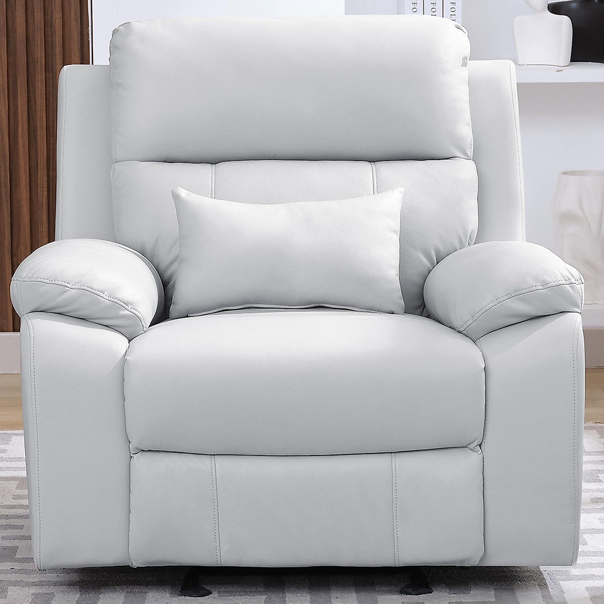 ACKEMO Faux Leather Recliner for Adults,Oversized Rocker Chair with Manual Recliner Single Sofa for Living Room,Modern Adjustable Ergonomics Lounge Chair with Lumbar Support,Gray