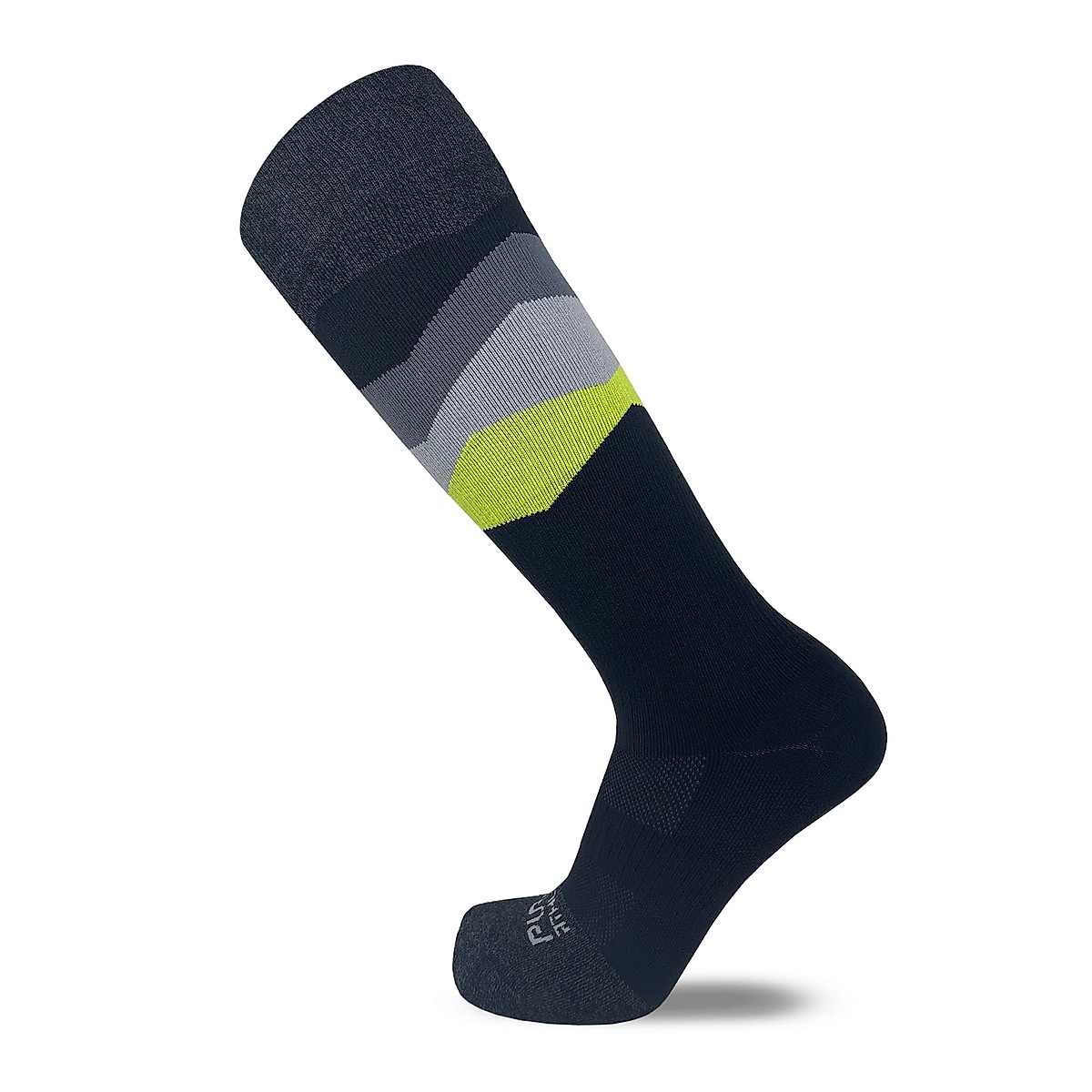 Pure Athlete Eco Friendly Winter Ski Socks - Sustainable Cold Weather Hiking Snowboard Socks (L, Black/Grey/Neon Green)