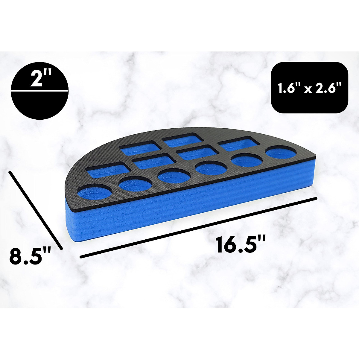 Polar Whale Lotion and Body Spray Stand Organizer Half Circle Large Tray Blue Black Durable Foam Washable Waterproof Insert for Home Bathroom Bedroom Office 16.5 x 8.5 x 2 Inches 12 Slots