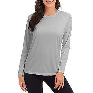 KINGFEN Women UPF 50+ Sun Protection Hiking Clothing Cozy Pastel Pullover Loose Long Sleeve Swim Athletic Shirt Women UV Protection Outdoor Activities Shirt Workout Clothes Light Grey Large