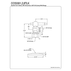 Kingston Brass CC53302TLK 5/8-Inch x 3/8-Inch OD Comp Quarter-Turn Angle Stop Valve with Flange, Polished Brass