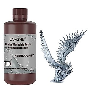 3D Printer Resin,JamgHe 10K Water Washable Resin for LCD DLP SLA 405nm Printer UV-Curing Photopolymer Rapid High Precision Low Odor Standard Resin (Nebula Grey, 1000g)