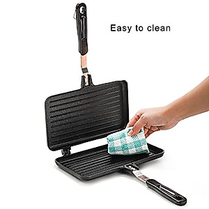 SOUJOY Sandwich Maker, Non-stick Gril Panini Maker Pan with Handle, Stovetop Toasted Aluminum Flip Pan Indoor Outdoor Home Kitchen Breakfast