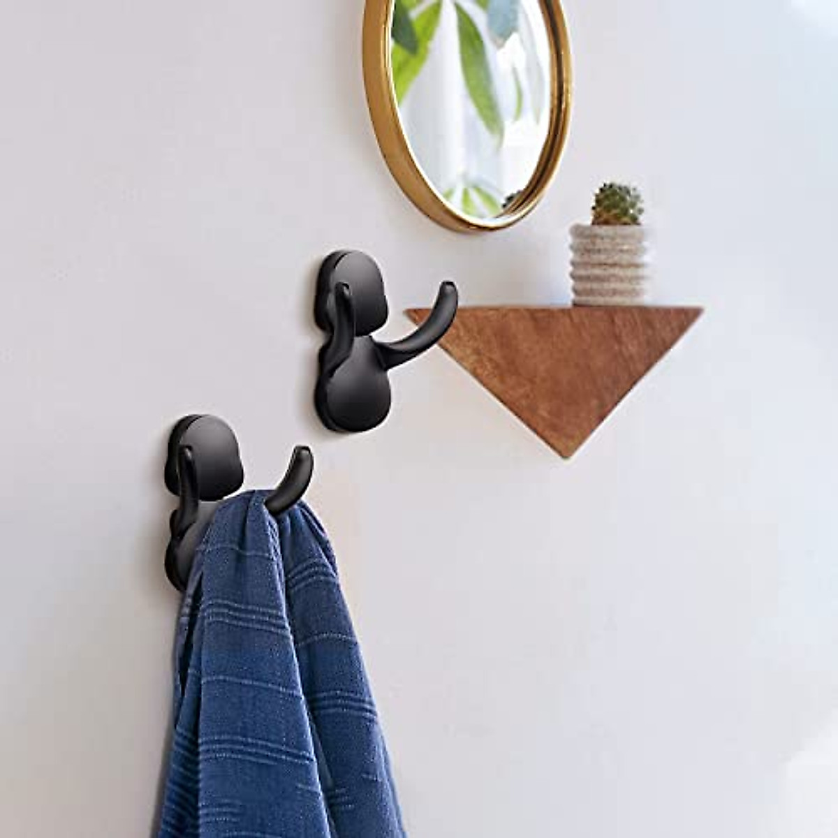Black Wall Hooks Decorative Coat Hook Wall Mounted Heavy Duty Towel Hook Hardware Robe Hooks Zinc Alloy Double Hooks Single Hook for Hanging Clothes Unique Modern Hooks for Bathroom 3 Pack