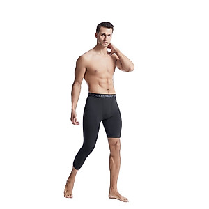 The New Men's Basketball Single Leg Tight Sports Pants 3/4 One Leg Compression Pants Athletic Base Layer Underwear (Large, Black-1)